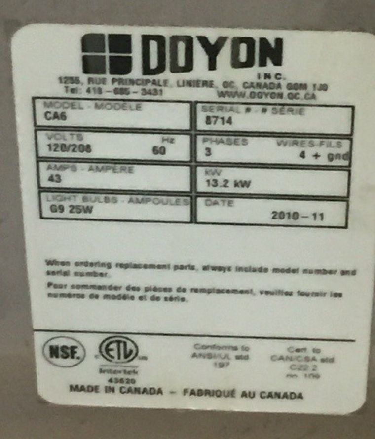 Refurbished Doyon brand equipment for sale